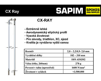 Sapim CX Ray 306 černý - IMEXPO Velkoobchodní dodavatel cyklistického zboží